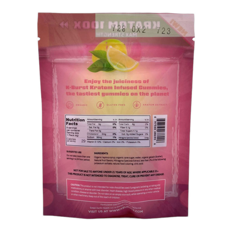 Buy K-Burst Pink Lemonade Kratom Gummies - 100X