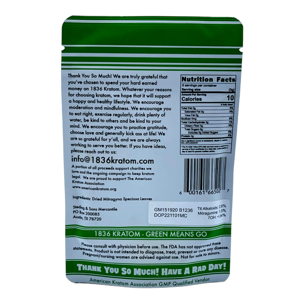 Buy 1836 Kratom Green Means Go Kratom Powder