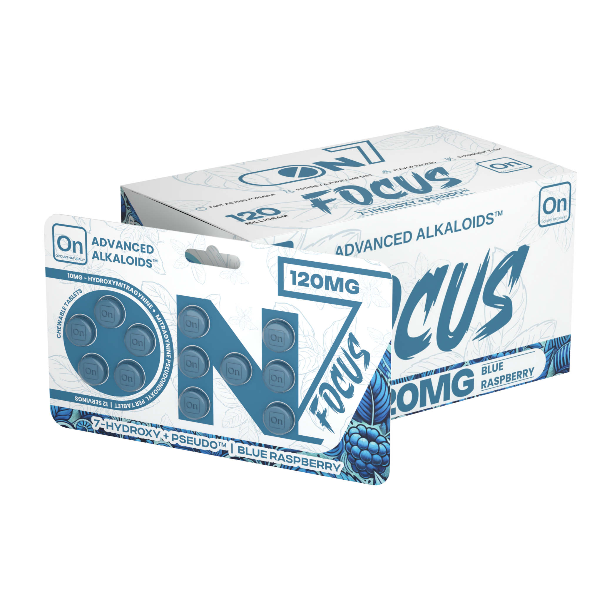 On7 7-OH+ Pseudo Focus Tablets Blue Raspberry 120mg 12ct | PaylessKratom