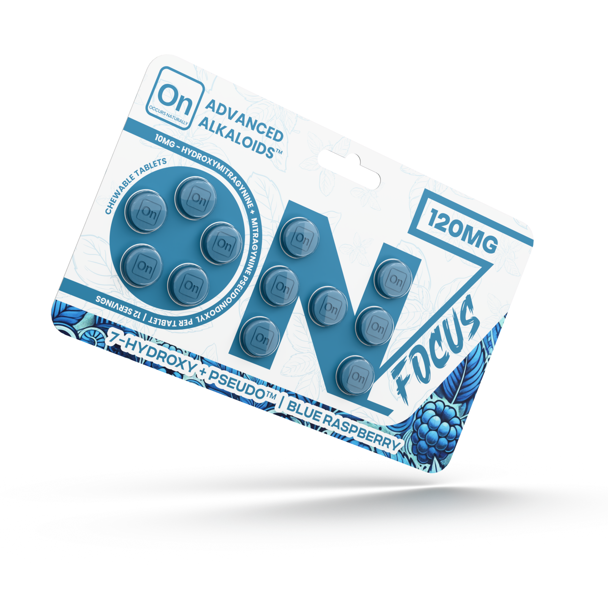 On7 7-OH+ Pseudo Focus Tablets Blue Raspberry 120mg 12ct | PaylessKratom