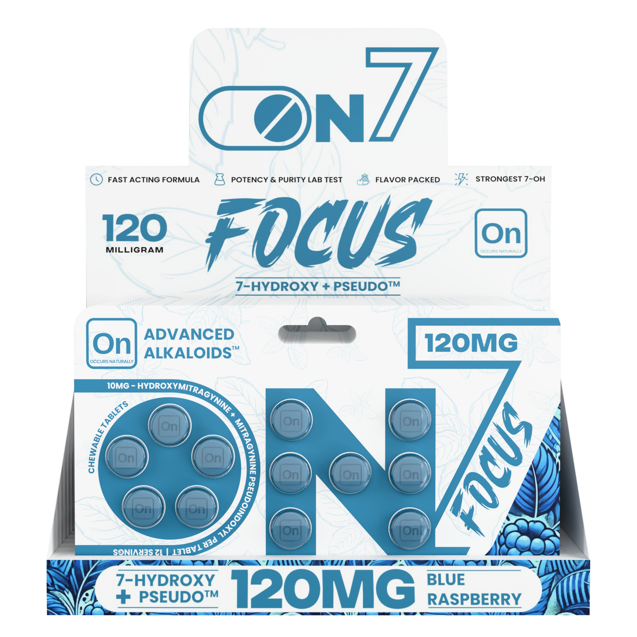 On7 7-OH+ Pseudo Focus Tablets Blue Raspberry 120mg 12ct | PaylessKratom