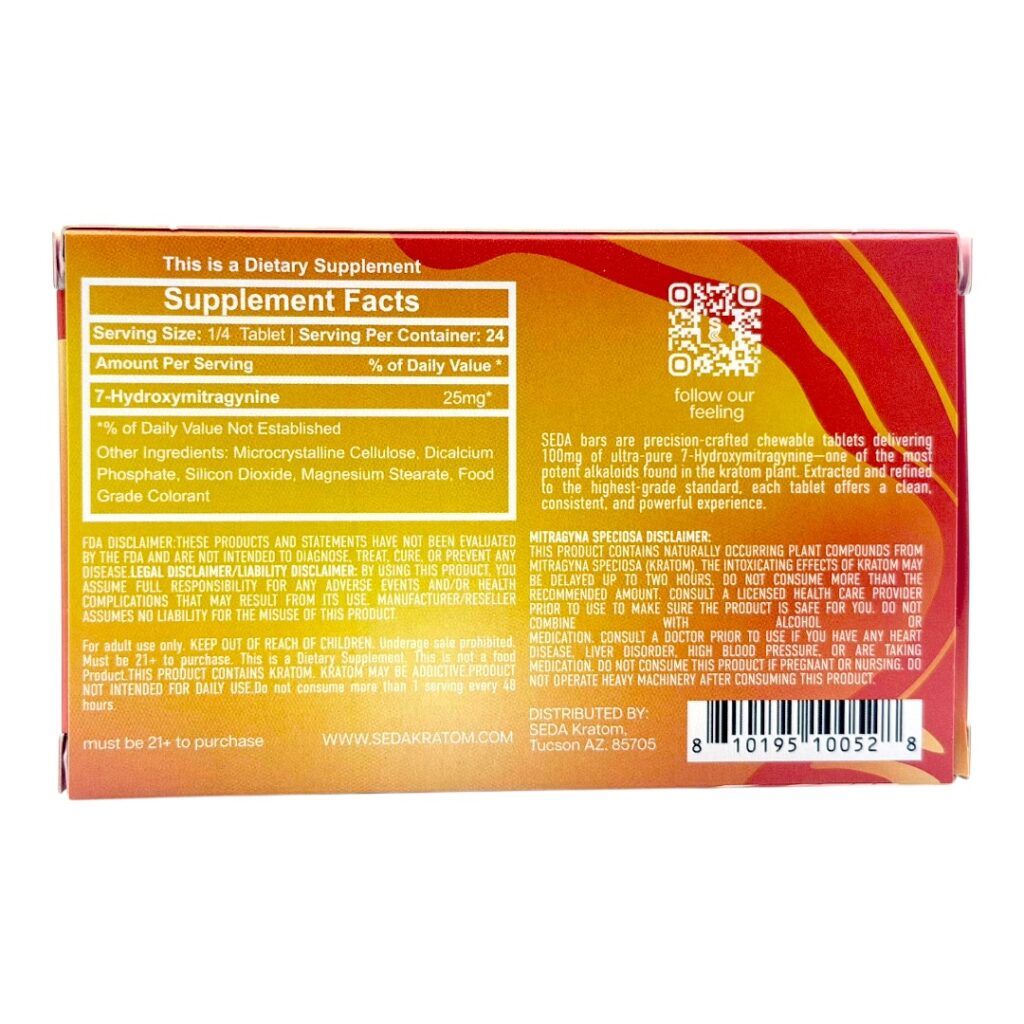 Seda 7-OH Chewable Flavored Tablets 100mg X 6ct | PaylessKratom